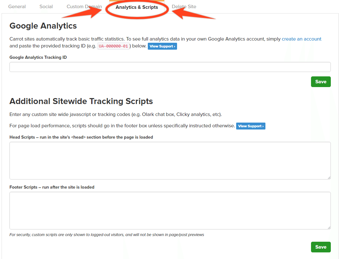 Adding Scripts to Your Site | Carrot Help Center