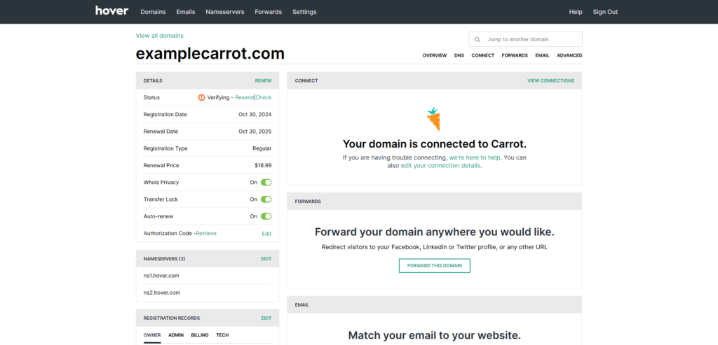 Hover Domain Setup | Carrot Help Center